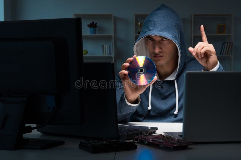 The Hacker Hacking Computer at Night Stock Photo - Image of network ...