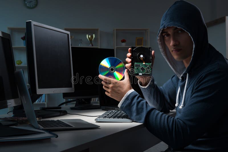 The Hacker Hacking Computer at Night Stock Image - Image of laptop ...