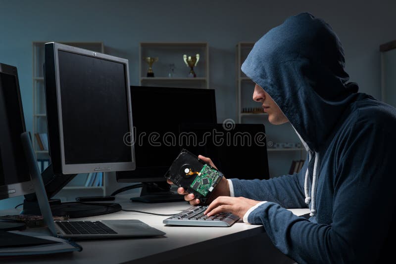 The Hacker Hacking Computer at Night Stock Image - Image of business ...