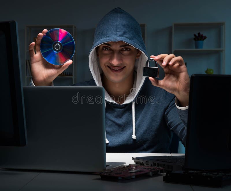 Hacker Hacking Computer at Night Stock Image - Image of intruder ...