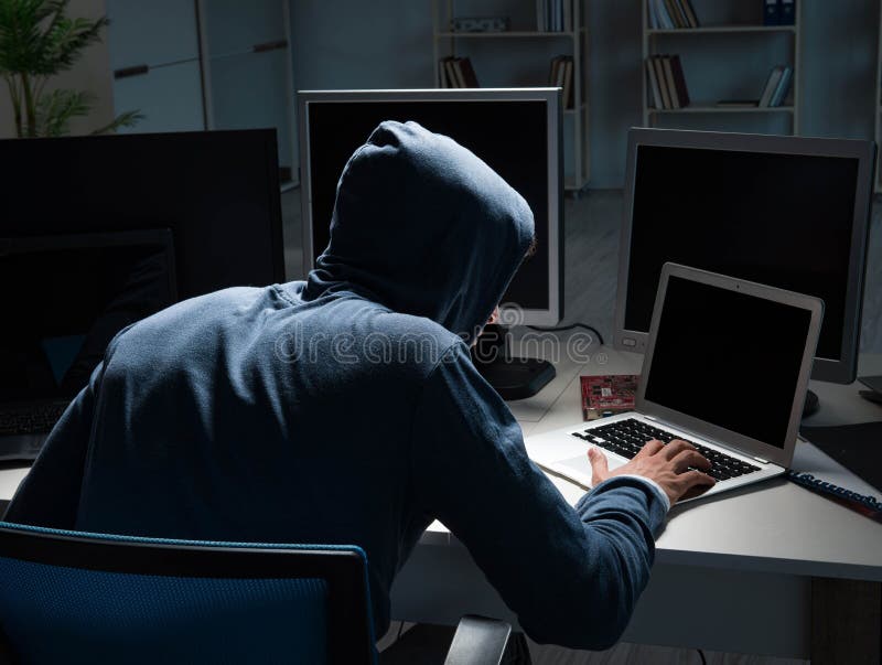 Hacker Hacking Computer at Night Stock Image - Image of internet ...