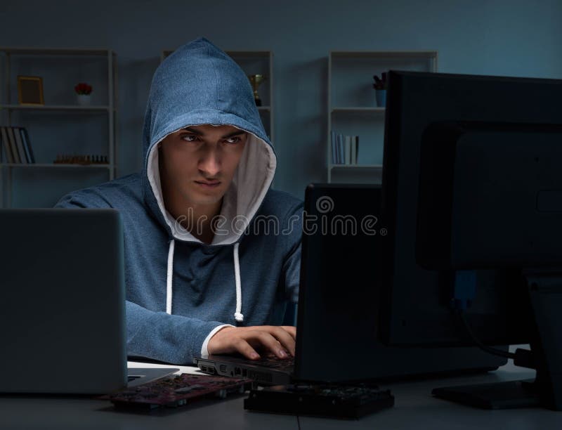 Hacker Hacking Computer at Night Stock Photo - Image of crime, illegal ...