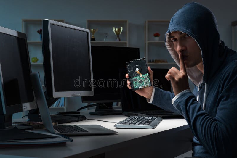 The Hacker Hacking Computer at Night Stock Image - Image of access ...