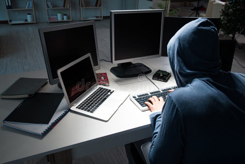 The Hacker Hacking Computer at Night Stock Photo - Image of crime ...