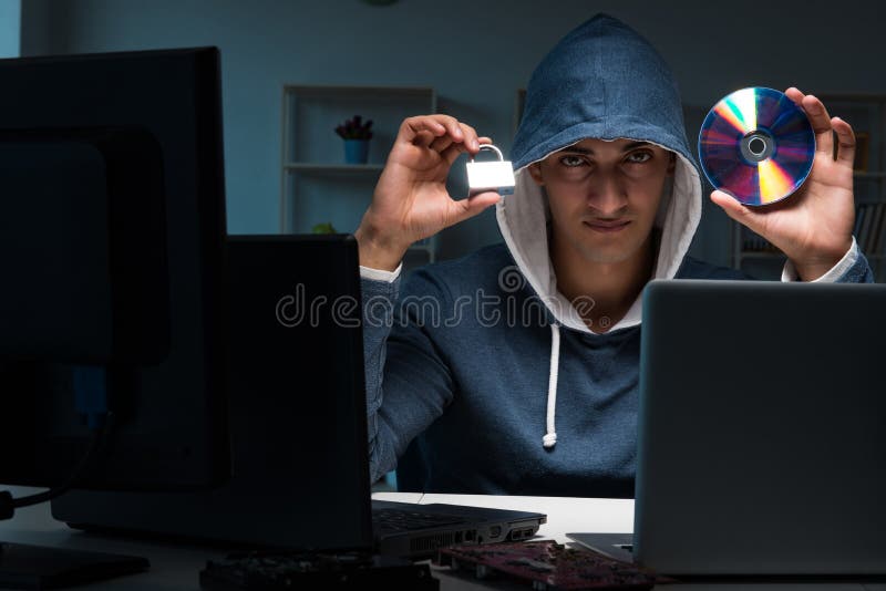 The Hacker Hacking Computer at Night Stock Image - Image of hacker ...