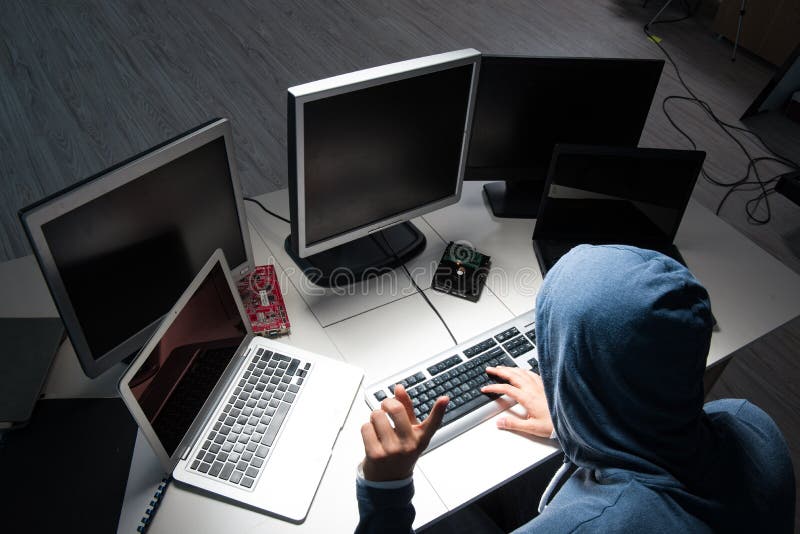 The Hacker Hacking Computer at Night Stock Photo - Image of piracy ...