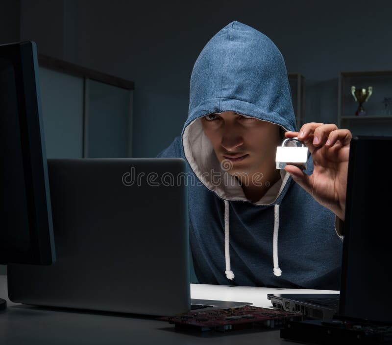 Hacker Hacking Computer at Night Stock Image - Image of piracy, attack ...