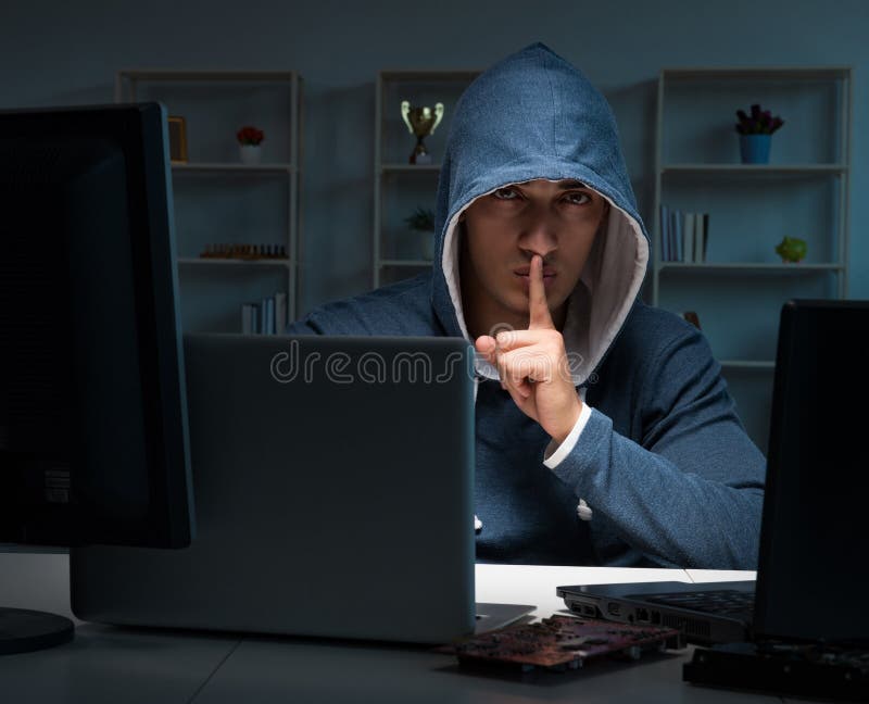Hacker Hacking Computer at Night Stock Photo - Image of cracking, crime ...