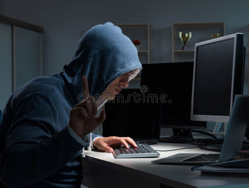 Hacker Hacking Computer at Night Stock Photo - Image of cyber, password ...