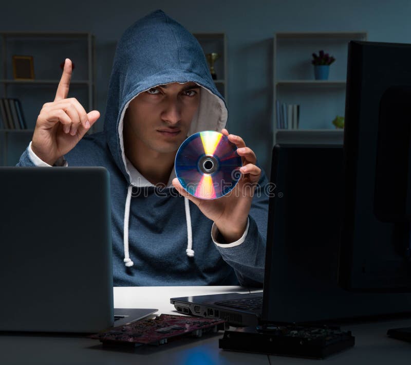 Hacker Hacking Computer at Night Stock Photo - Image of information ...