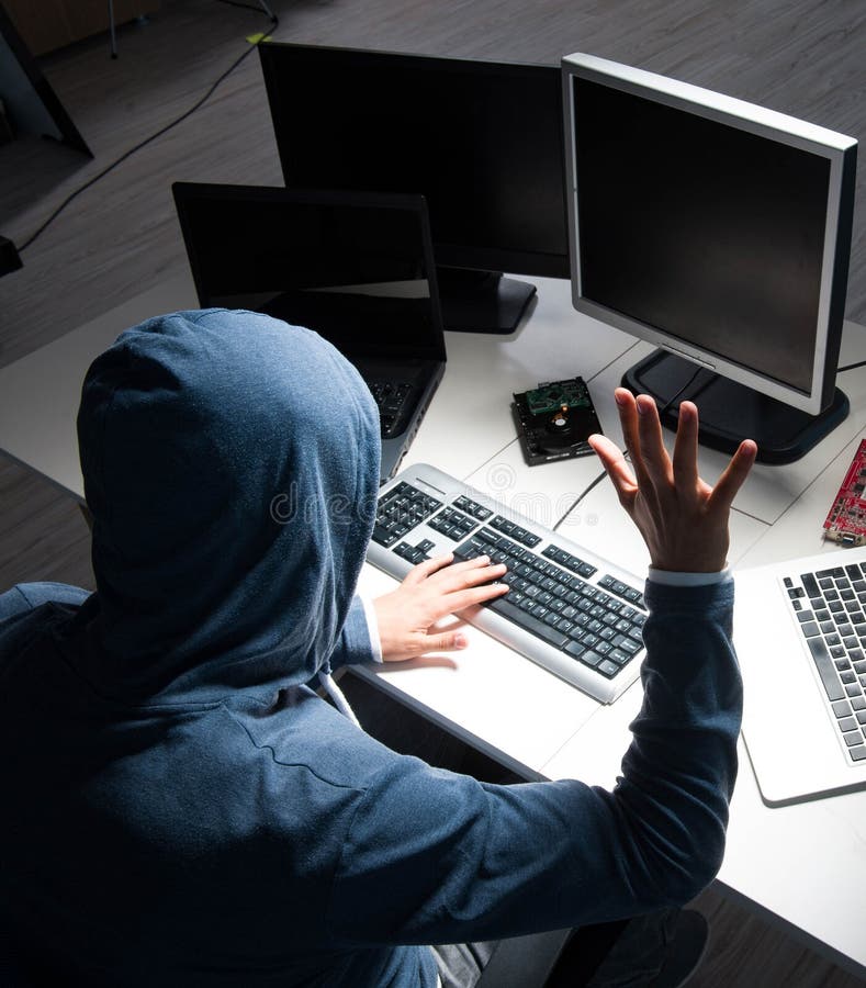 Hacker Hacking Computer at Night Stock Photo - Image of attack, digital ...