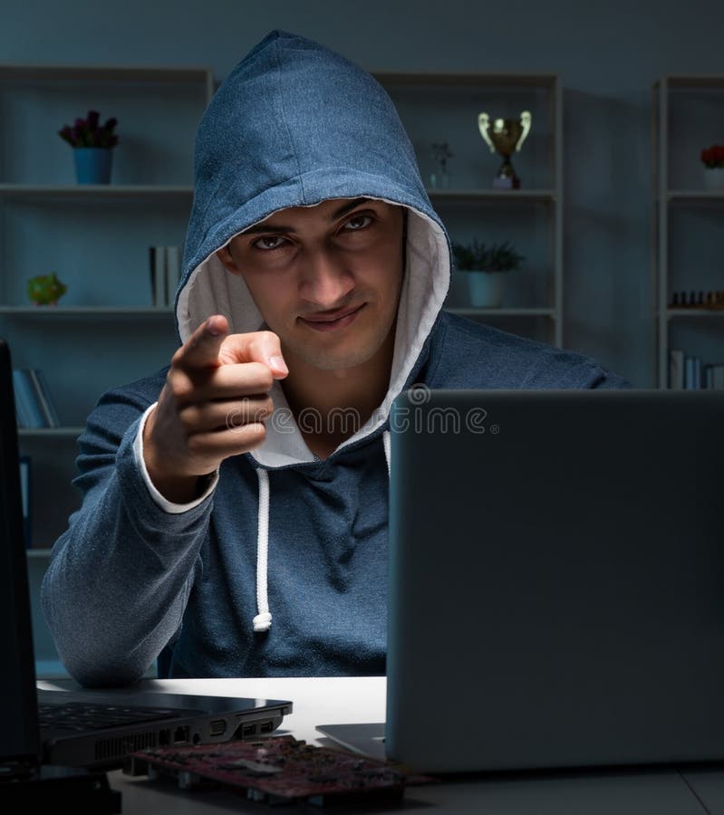 Hacker Hacking Computer at Night Stock Photo - Image of hacking ...