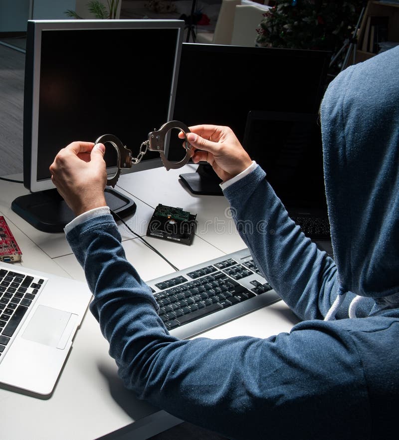 Hacker Hacking Computer at Night Stock Image - Image of internet ...