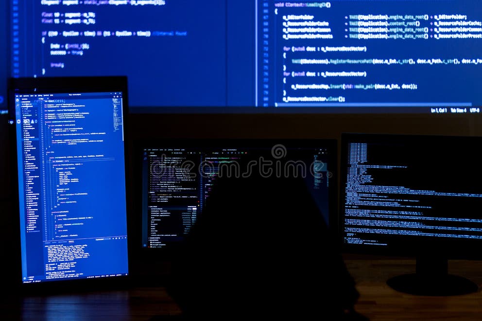 Hacker Hacking Computer Password at Night Stock Photo - Image of ...