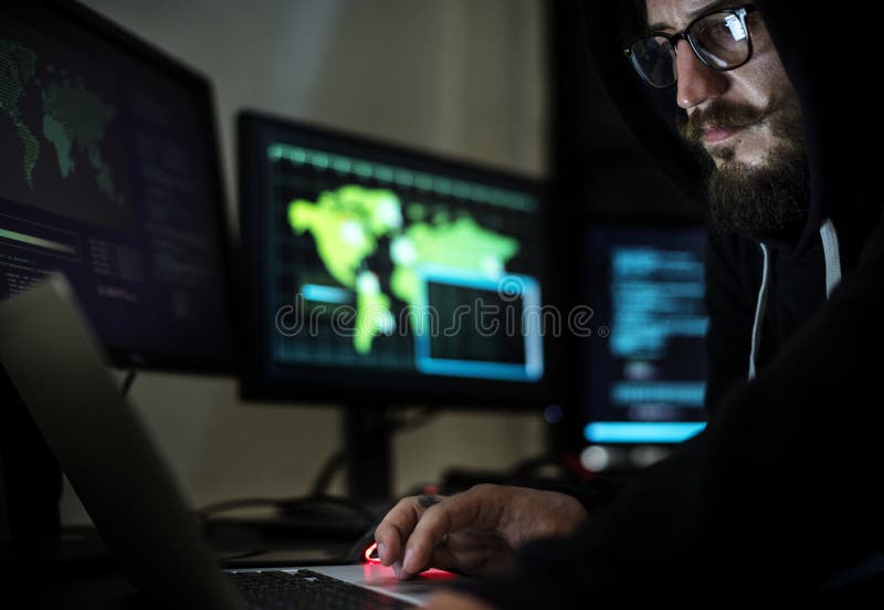 Hacker Hacking a Cyberspace Network Stock Image - Image of firewall ...
