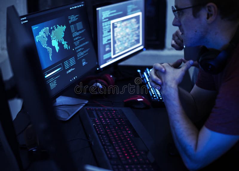 Hacker Hacking a Cyberspace Network Stock Image - Image of attack ...