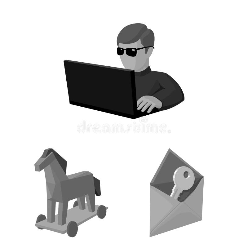 Hacker And Hacking Monochrome Icons In Set Collection For Design Hacker And Equipment Vector