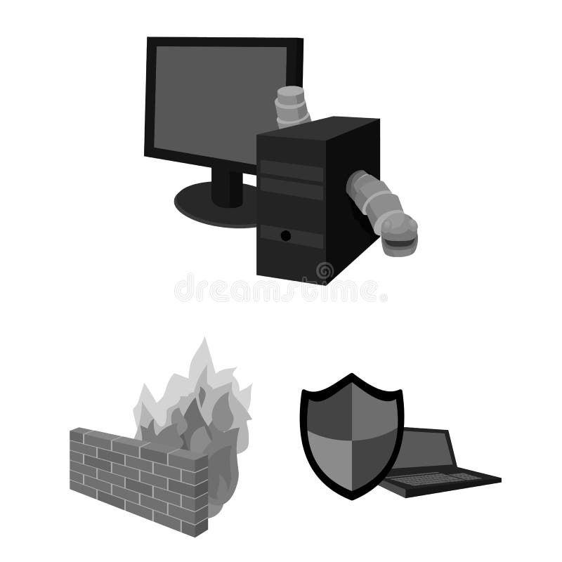 Hacker And Hacking Monochrome Icons In Set Collection For Design Hacker And Equipment Vector
