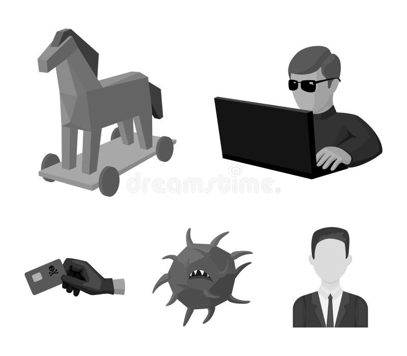 Hacker Hacking System Internet Hackers And Hacking Set Collection Icons In Monochrome Style