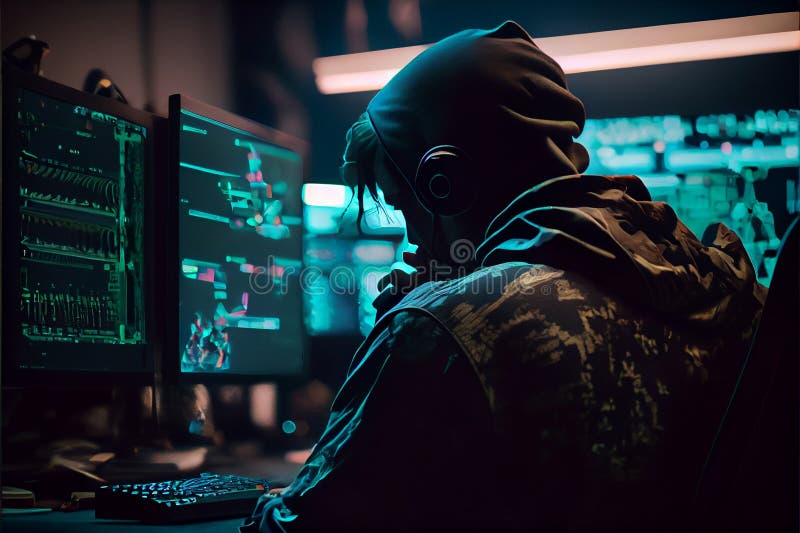 Hacker Hacks Computer, Generative Ai Stock Illustration - Illustration ...