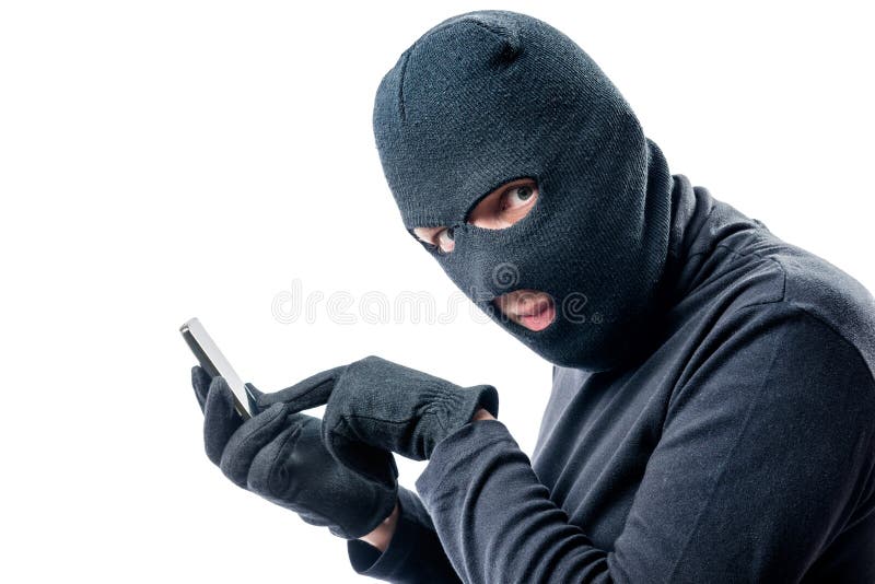 Hacker Hacks Data from a Mobile Phone on a White Stock Image - Image of ...