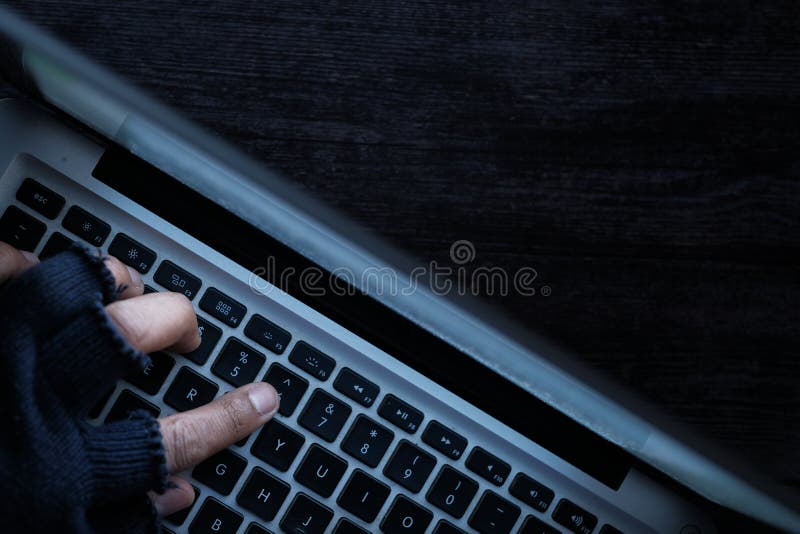Hacker Hand Stealing Data from Laptop at Night Stock Image - Image of ...