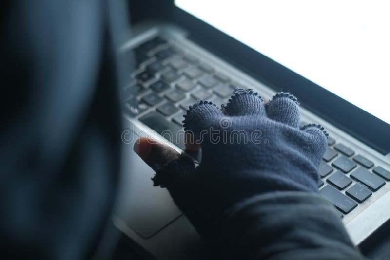 Hacker Hand Stealing Data from Laptop Top Down Stock Image - Image of ...