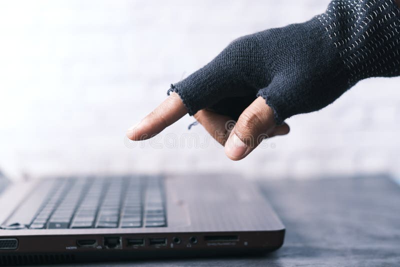 Hacker Hand Stealing Data from Laptop Top Down Stock Photo - Image of ...