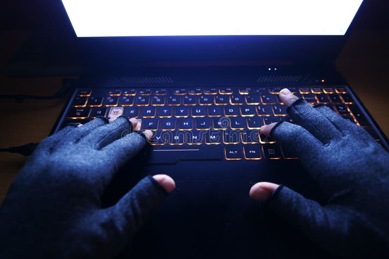 Hacker Hand Stealing Data from Laptop Top Down Stock Photo - Image of ...
