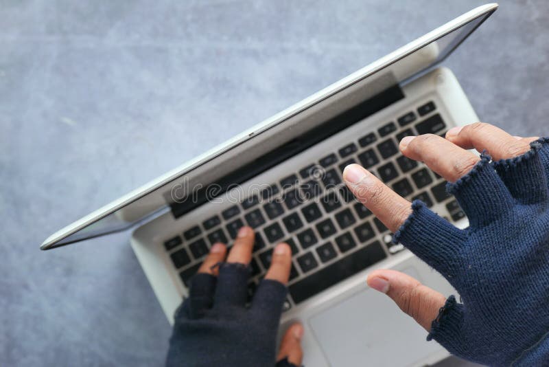 Hacker Hand Stealing Data from Laptop Top Down Stock Photo - Image of ...