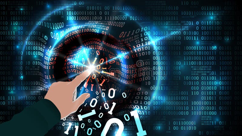Hacker Hand Touches Binary Code and Hacks Abstract Database, Firewall ...