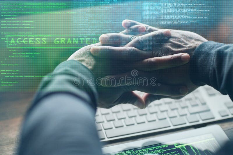 Cybersecurity, Password and Woman Hacker Getting Ready while Working on a Computer at Night for ...