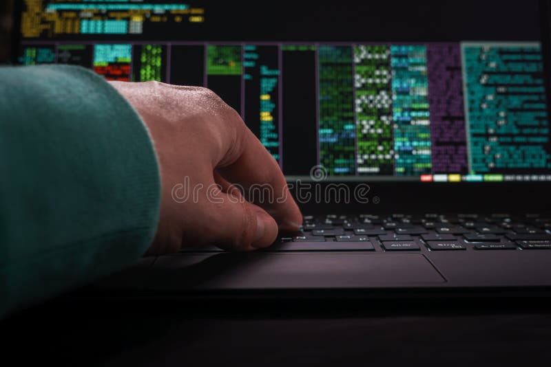 Hacker Hands, First Person View, at Work with Interface. Stock Photo ...