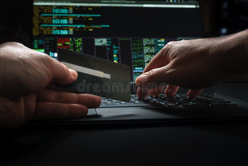 Hacker Hands, First Person View, at Work with Interface and Stolen ...