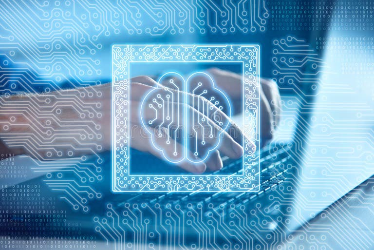 Hacker Hands Using Laptop with Circuit Board and Human Brain Stock ...