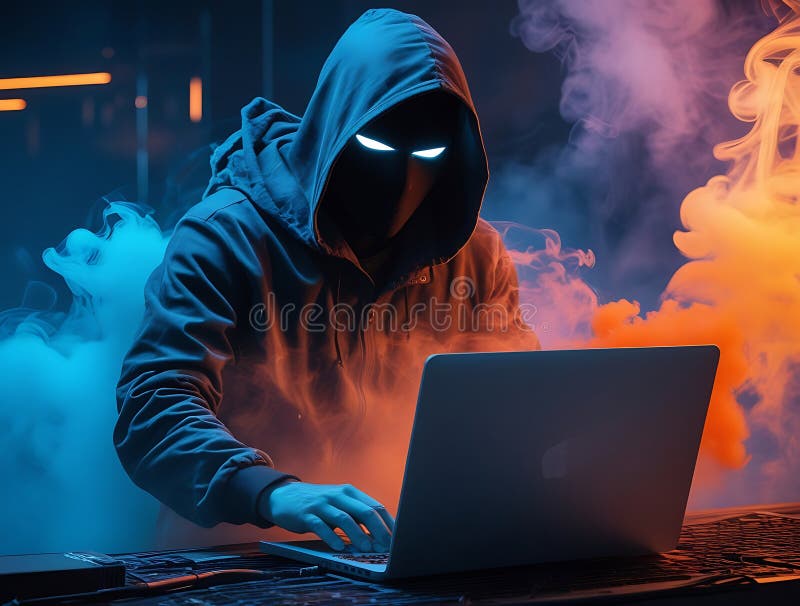 A Hacker with Hidden Face in a Hoodie Using a Laptop, Stock ...