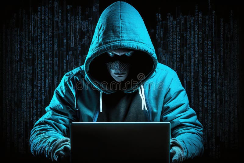 Hacker in His Hideout with a Computer Generative AI Illustration Stock ...