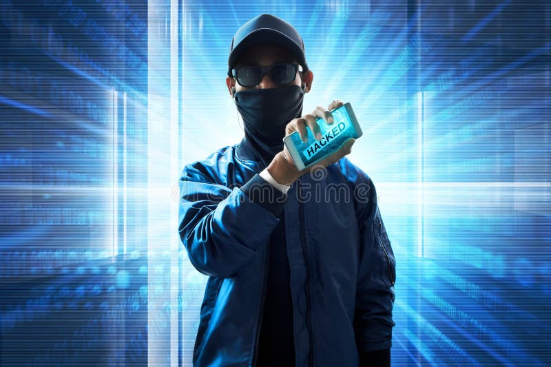 Hacker Holding Mobile Phone Stock Image - Image of dangerous, people ...