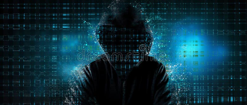 Hacker in the Hood on a Blue Background Stock Image - Image of concept ...