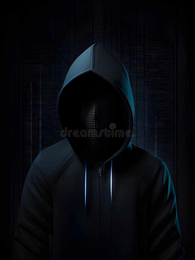 Hacker with Hood in Dark Background Stock Illustration - Illustration ...