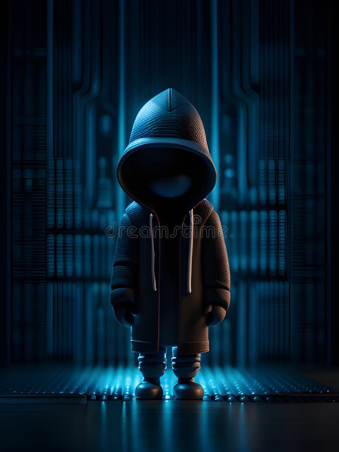 Hacker with Hood and Mask in Dark Background Stock Illustration ...