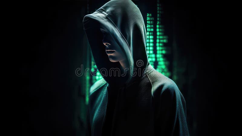 Hacker in the Hood with Tech Glow Background. Generative AI Stock ...