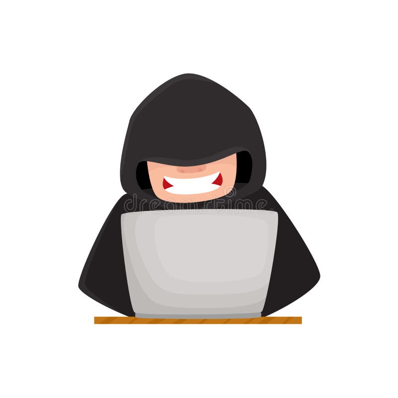 Hacker in Hood, Using Laptop for Computer Attack Stock Vector ...