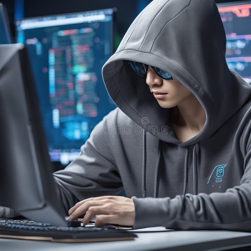 Hacker in Hood Using Laptop and Computer in Cyber Attack. Cyber ...