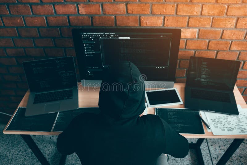 Hacker in the Hood Working with Computer with Hacking Breaking into ...