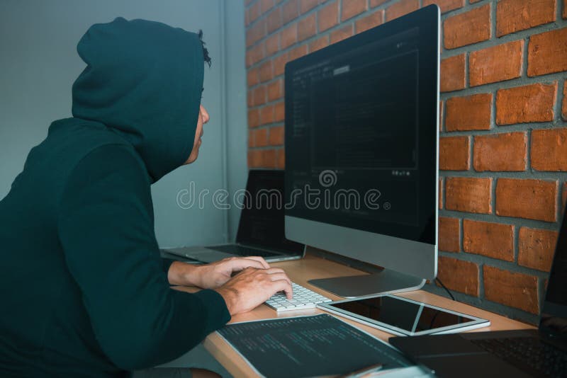 Hacker in the Hood Working with Computer with Hacking Breaking into ...
