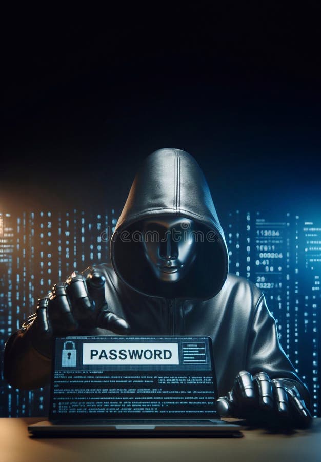 A Hacker in a Hooded Sweatshirt, Grabs the Word Password on a Computer ...