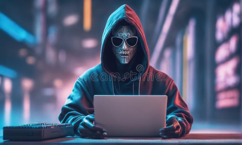 Hacker in Hoodie with Computer Hacker in Hoodie with Computer Cyber ...