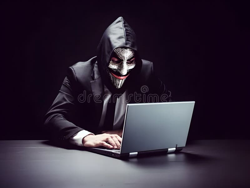 Hacker with Hoodie. Concept of Dark Web, Cybercrime, Cyberattack. AI ...