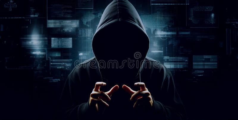 Hacker in Hoodie Dark Theme Cybersecurity Vulnerability. Generative Ai ...